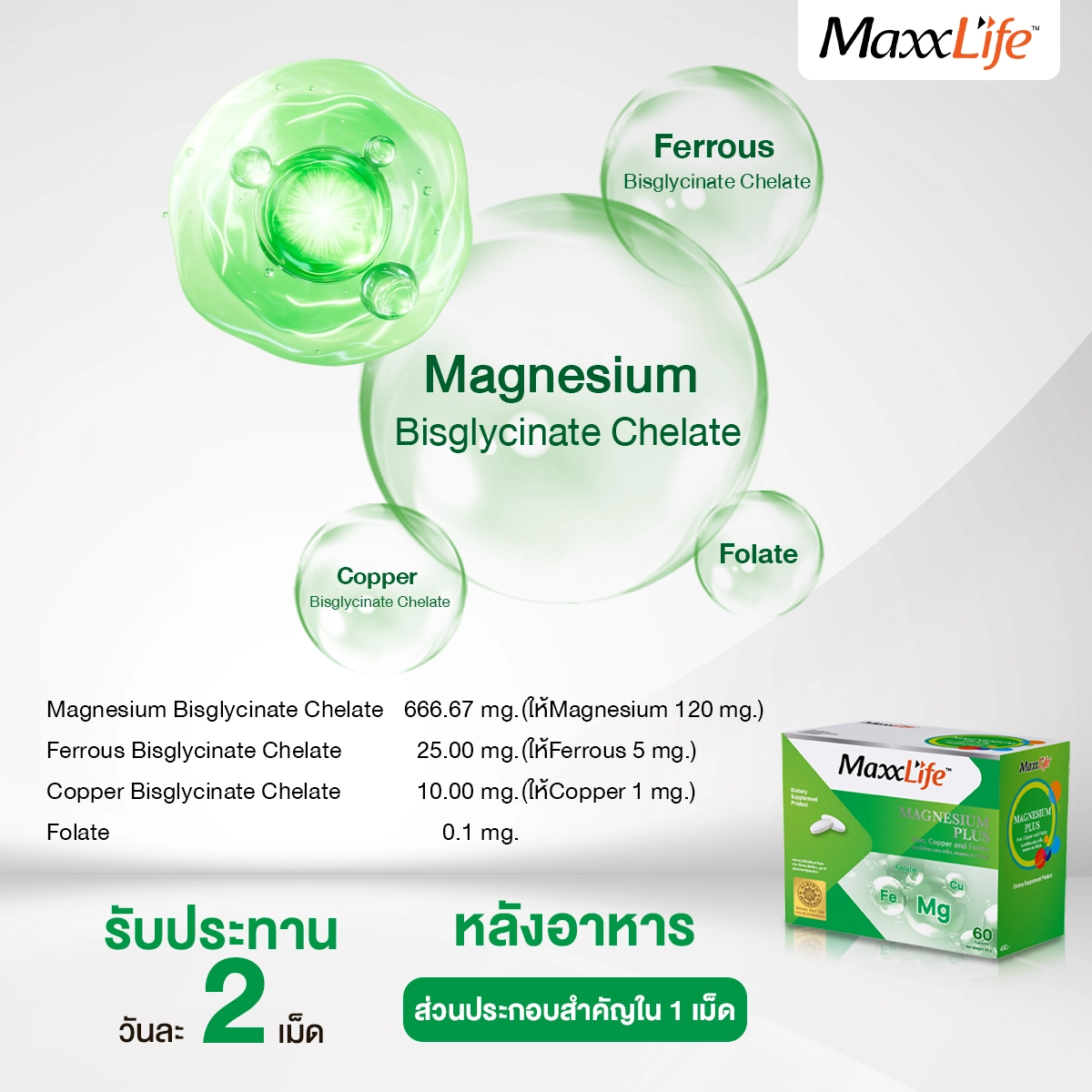 MaxxLife Magnesium Plus | ลดไมเกรน ช่วยนอนหลับ ป้องกันตะคริว